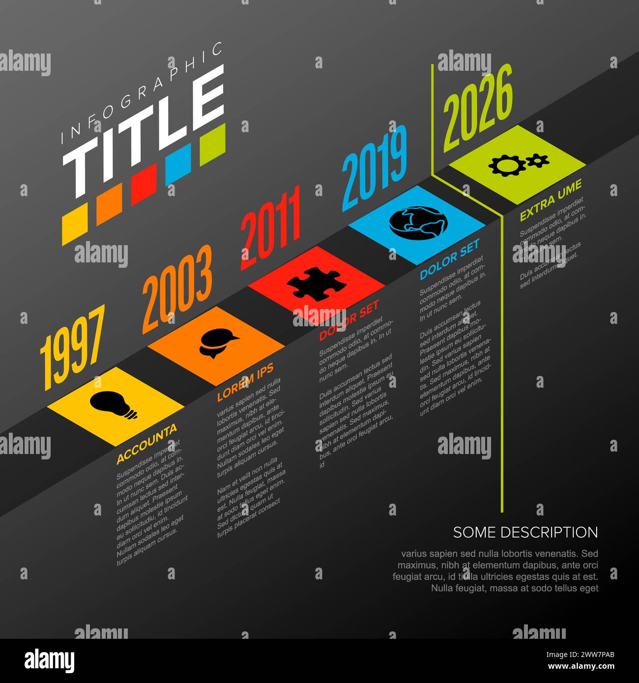 Vector Infographic time line template with icons and big years on the ...