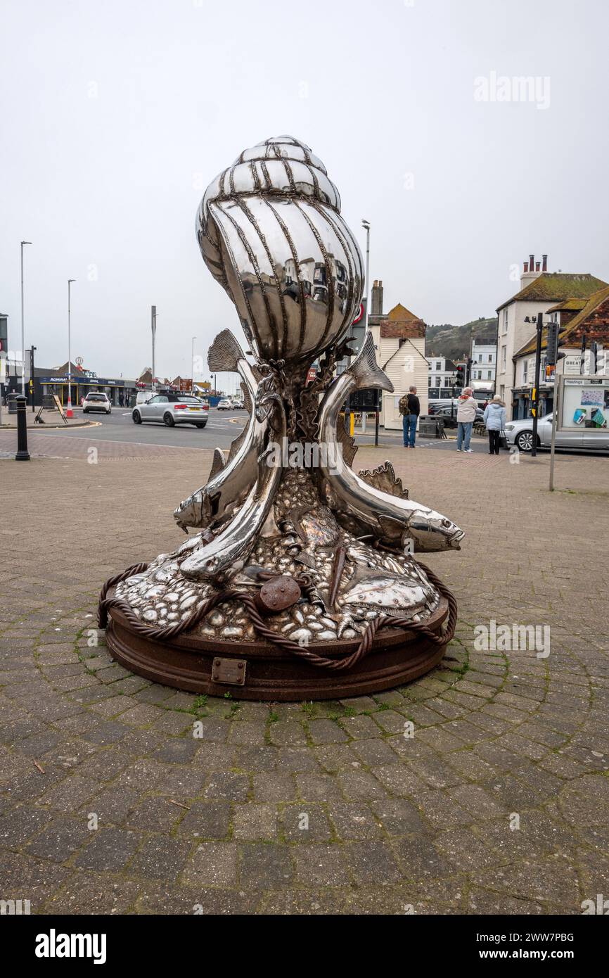 Hastings, March 21st 2024: The Winkle Club statue Stock Photo - Alamy