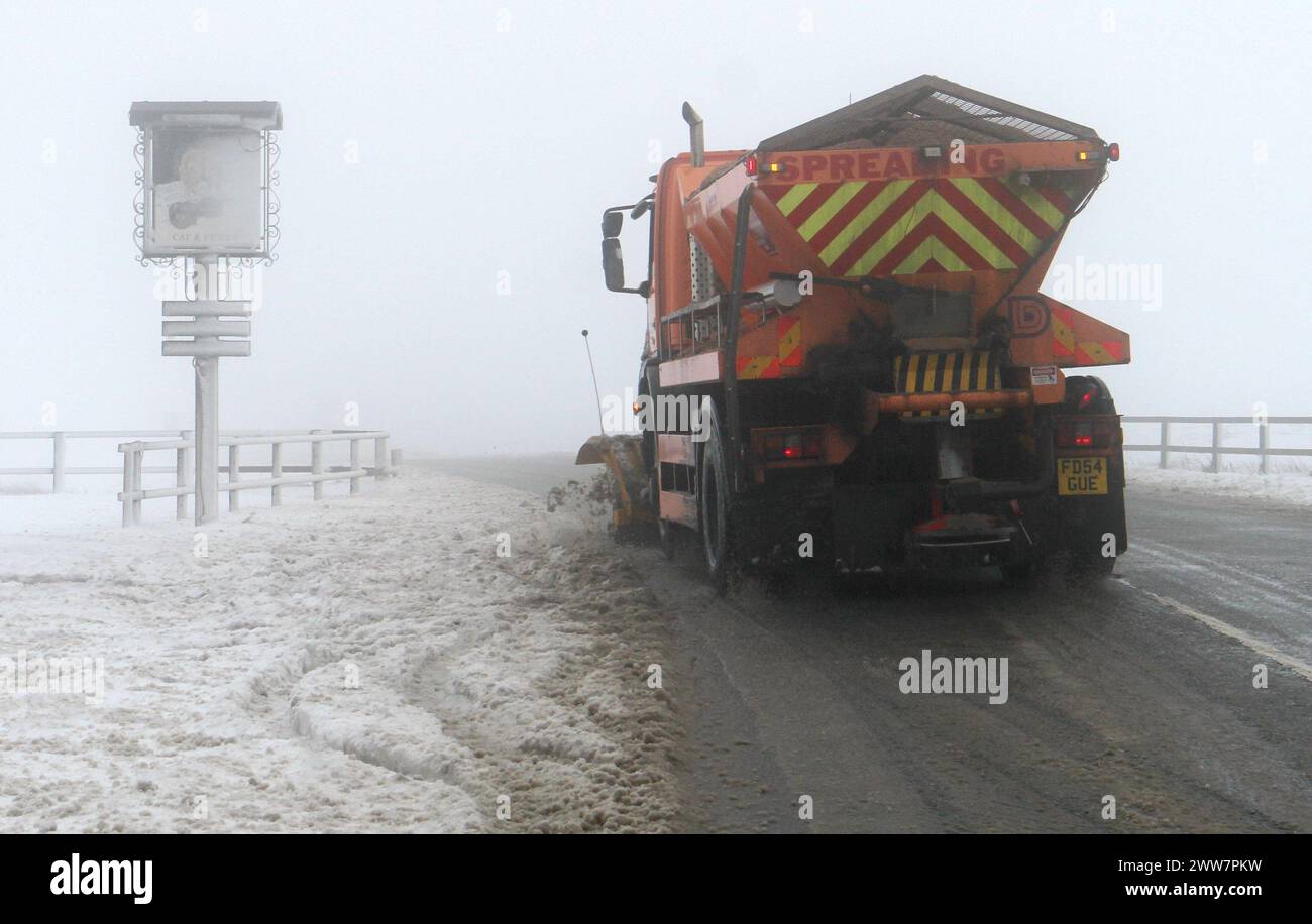 05/12/11...A snow plough makes a route through deep snow past The Cat ...