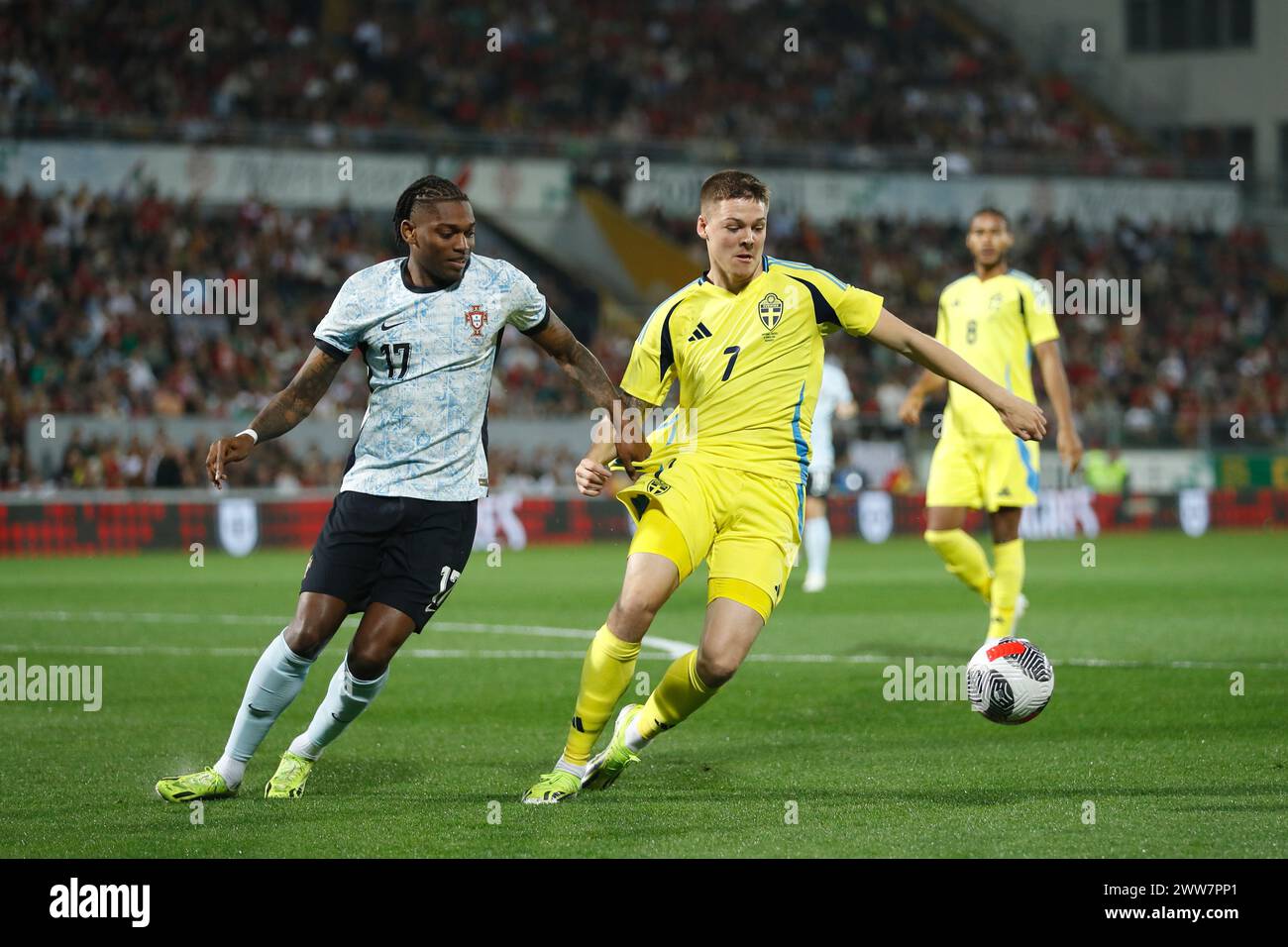 Guimaraes, Portugal. 21st Mar, 2024. (L-R) Rafael Leao (SWE), Emil Holm ...