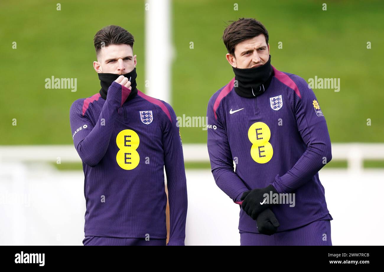 England's Declan Rice (left) and Harry Maguire during a training ...