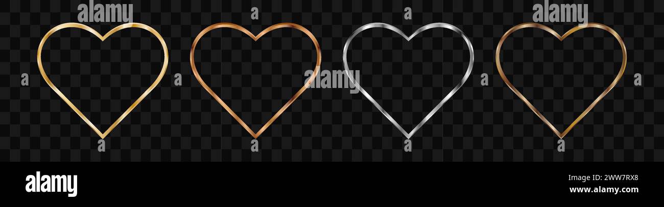 Silver, gold, copper and bronze frames in the shape of a heart for a ...