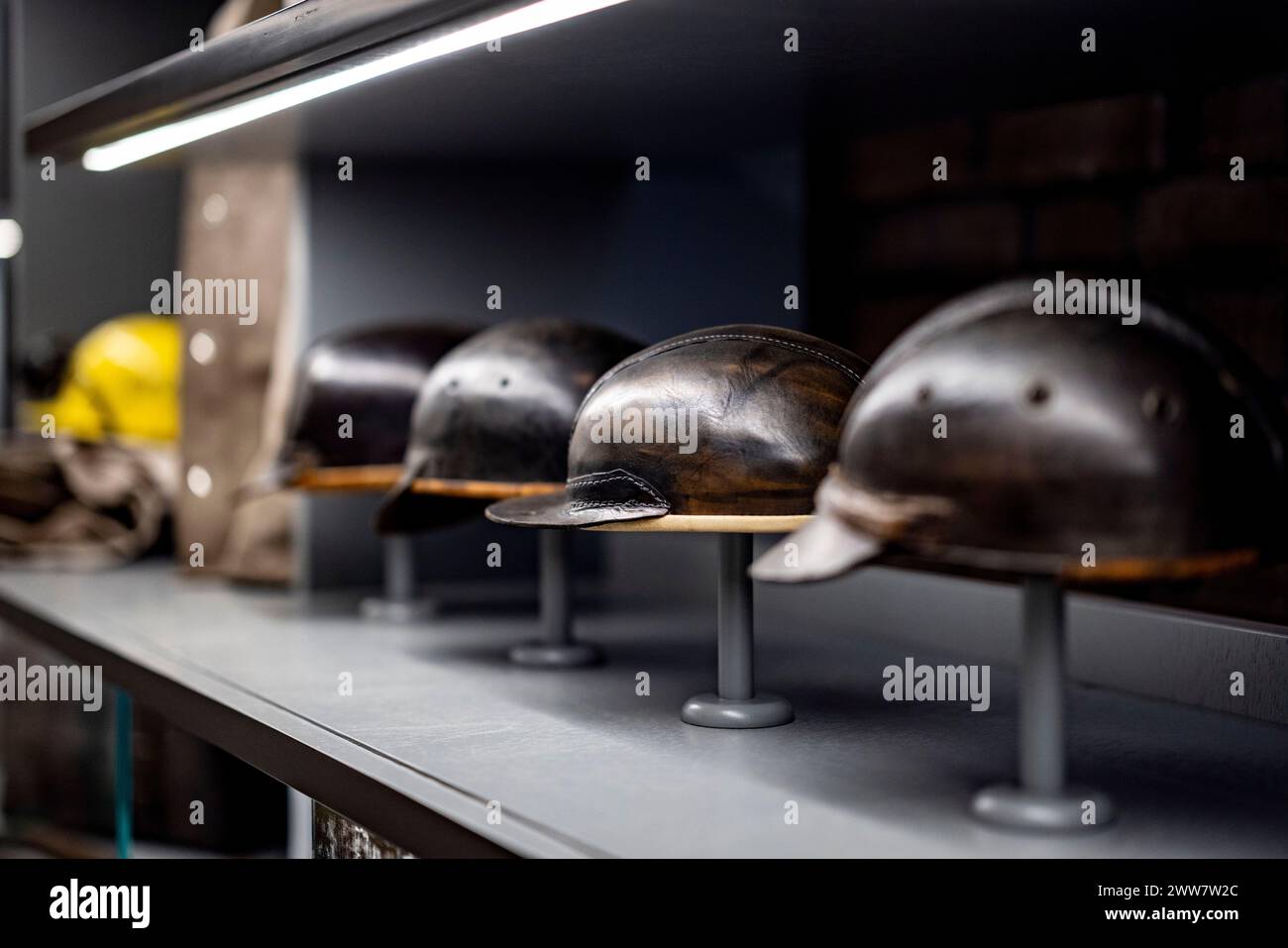 Essen, Germany. 22nd Mar, 2024. Miners' safety helmets from the early ...