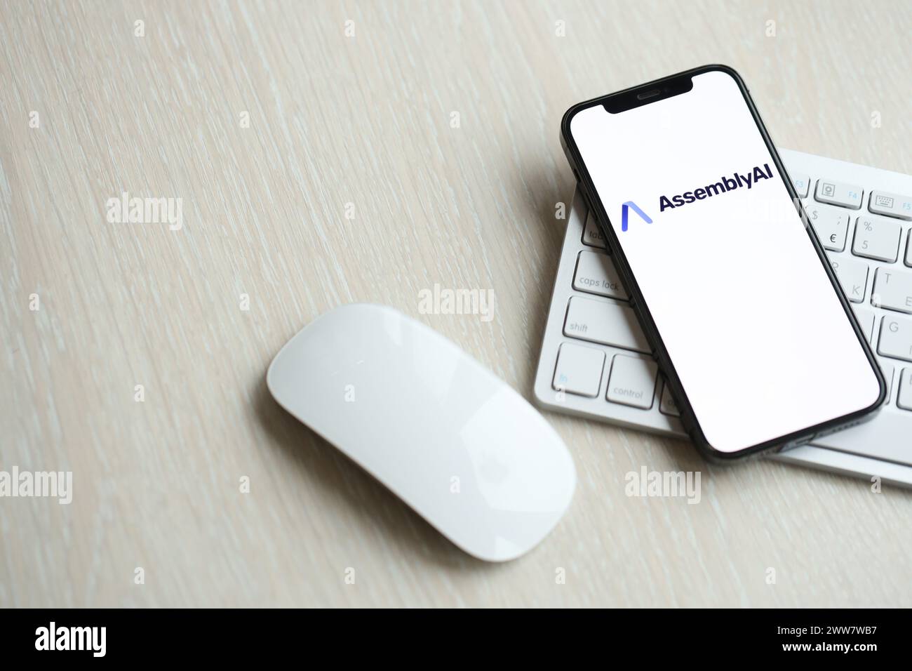 KYIV, UKRAINE - MARCH 17, 2024 AssemblyAI logo on iPhone display screen ...