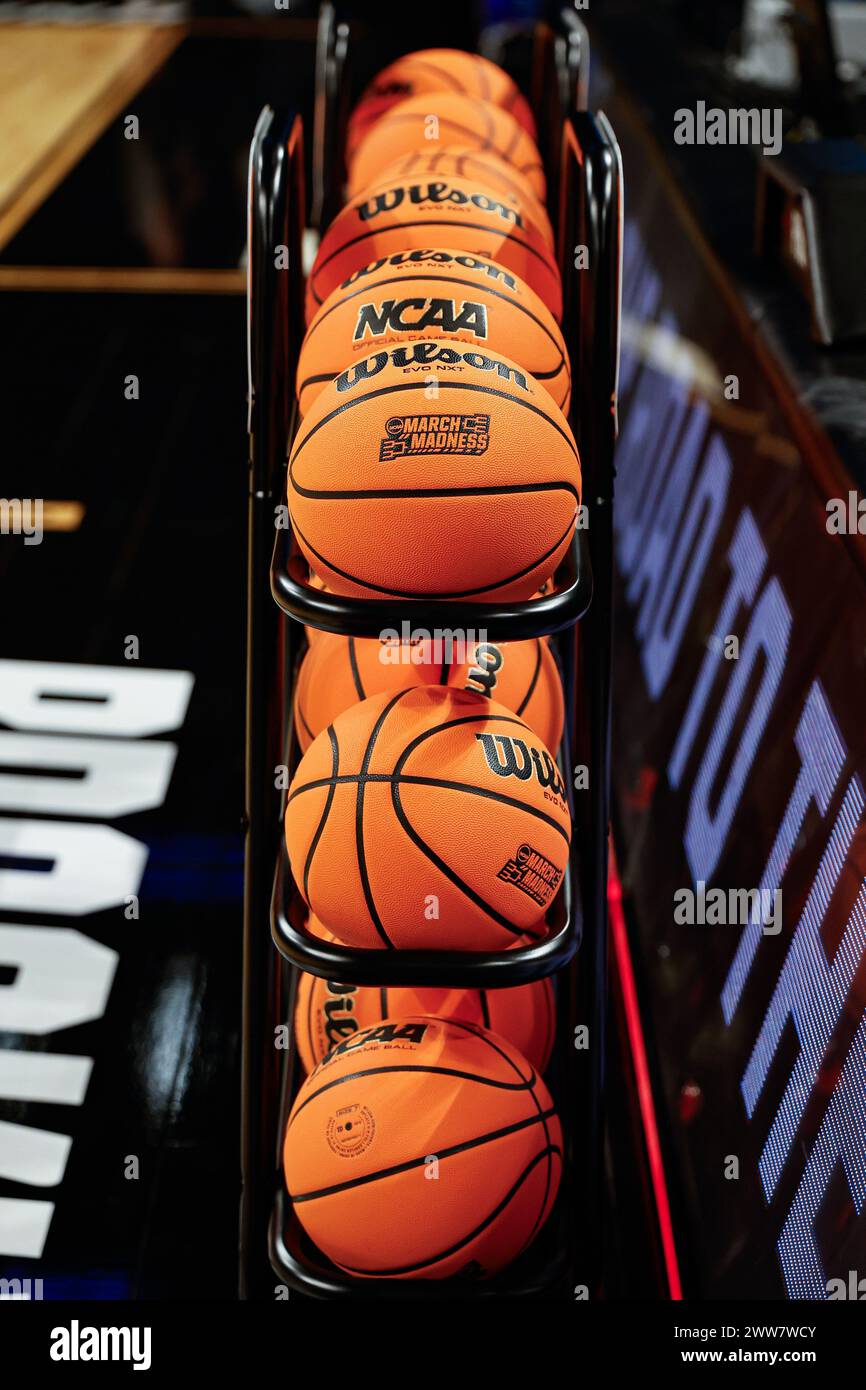 Brooklyn, NY, USA. 22nd Mar, 2024. Wilson EVO NXT basketball with the ...