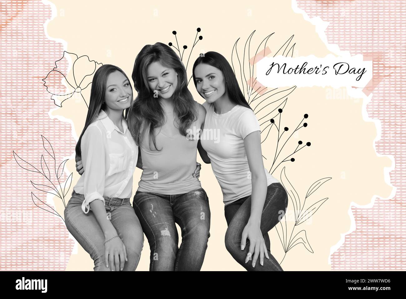 Creative abstract photo collage of adorable positive daughters ...