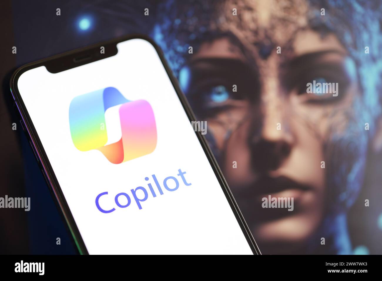 KYIV, UKRAINE - MARCH 17, 2024 Microsoft Copilot logo on iPhone display ... KYIV, UKRAINE - MARCH 17, 2024 Microsoft Copilot logo on iPhone display ...