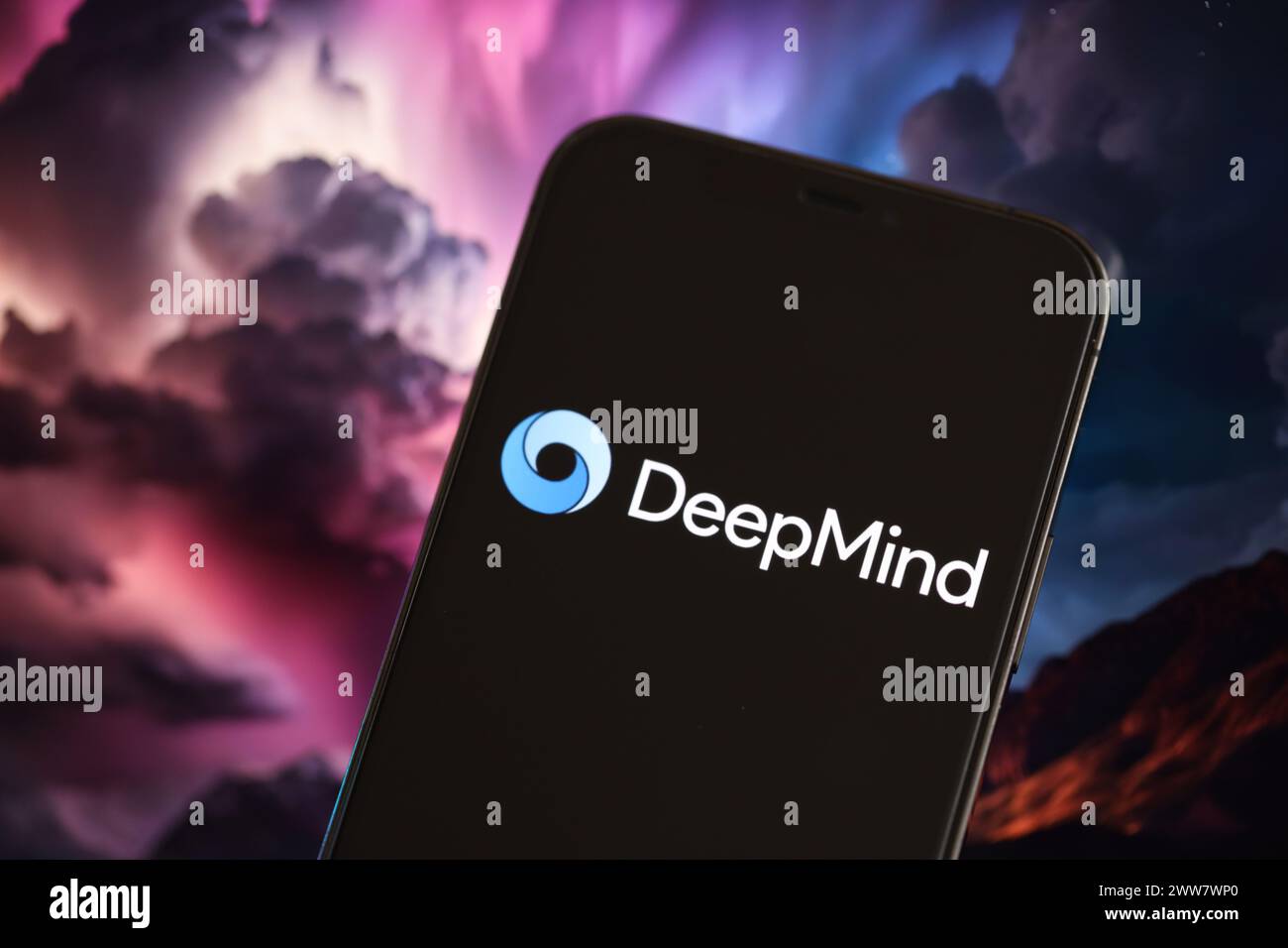 KYIV, UKRAINE - MARCH 17, 2024 DeepMind logo on iPhone display screen ...
