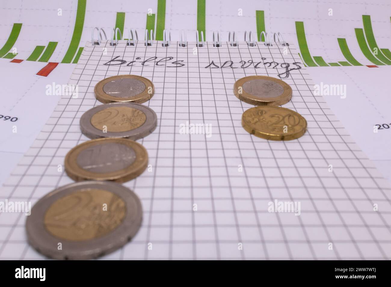 Business graph with coins. Business graph on paper report with coins ...