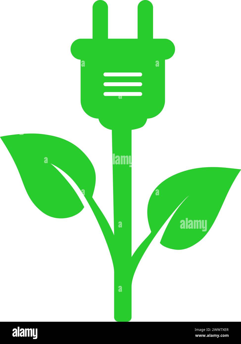 Green energy icon as power plug with plant as renewable energy concept ...