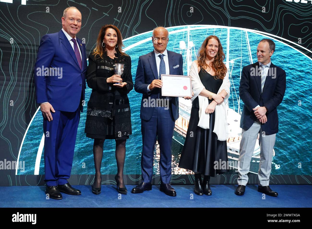Prince Albert II with the winners during the " Explorer Awards 2024 ...