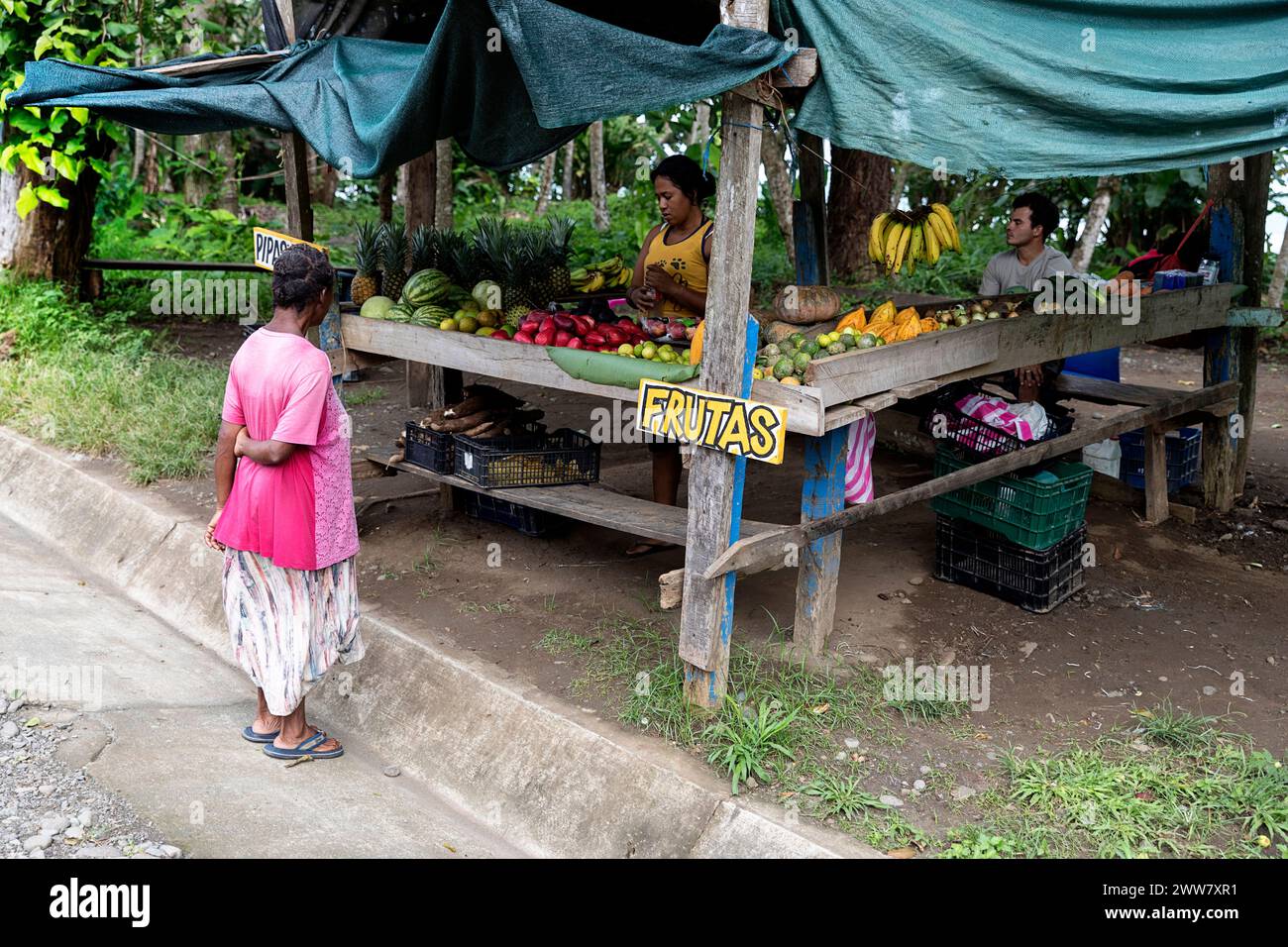 Locals buying tropical fruits and vegetables at the local stall on the ...