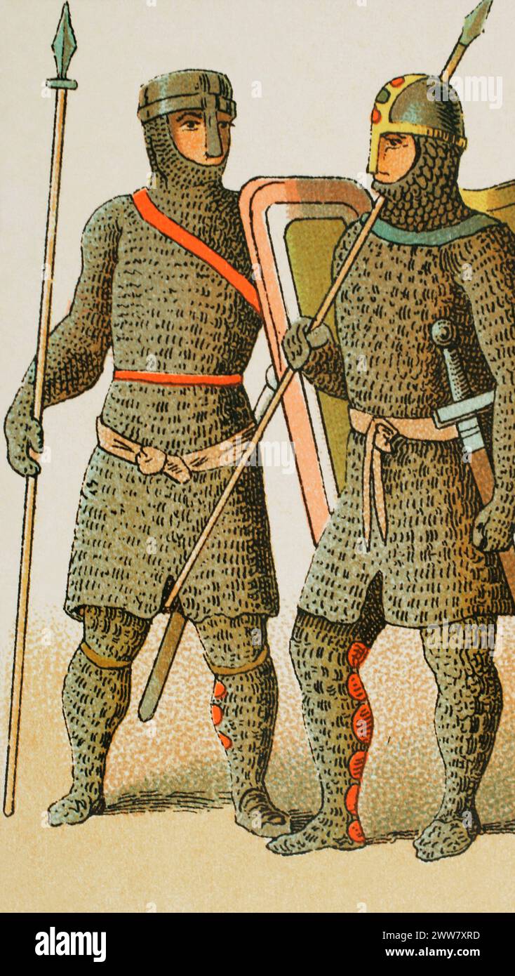 Holy Roman Empire, 1000-1100. Warriors. Chromolithography. "Historia ...