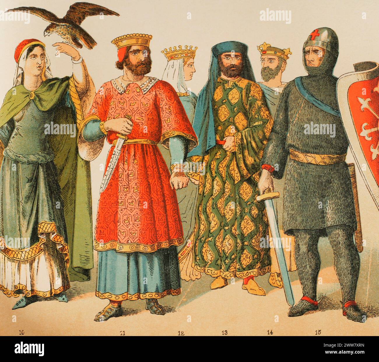 History of France, 1000. From left to right, 10: noble lady, 11: count ...