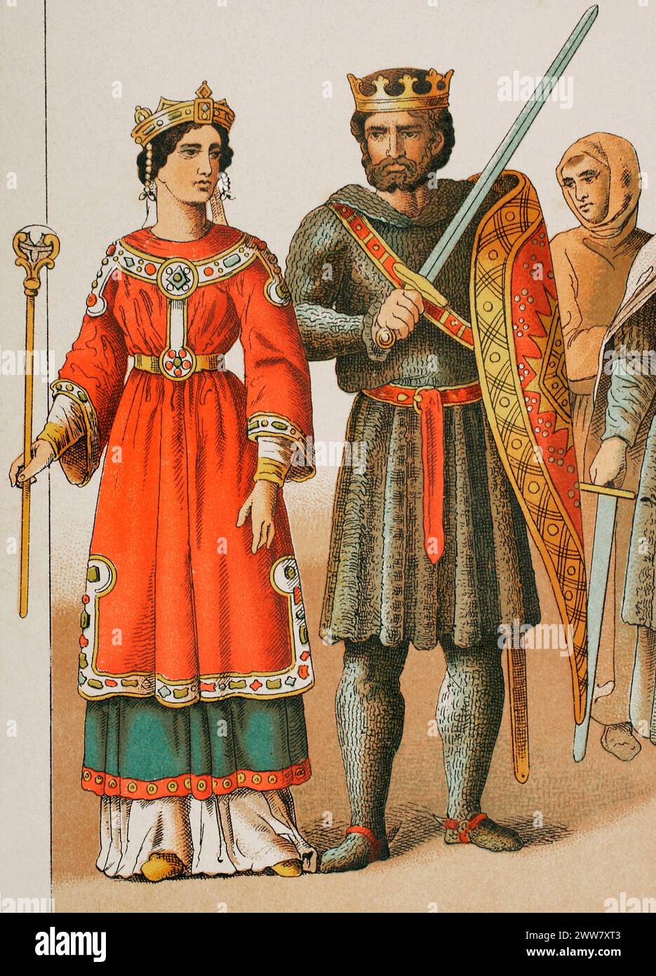 History of France, 1100. Queen, king and man of the common people ...