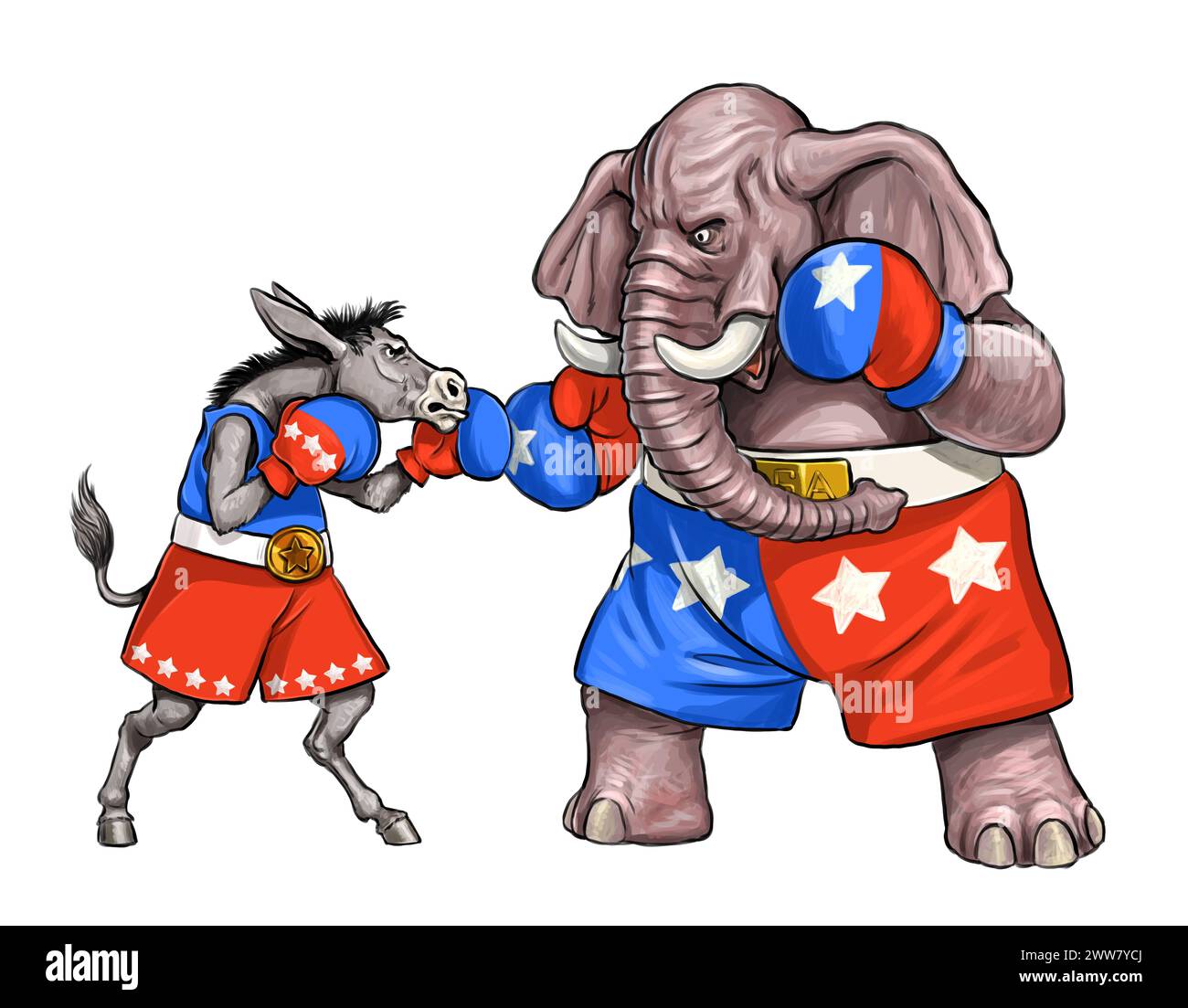 Boxing match between a donkey and an elephant. Political fight between ...