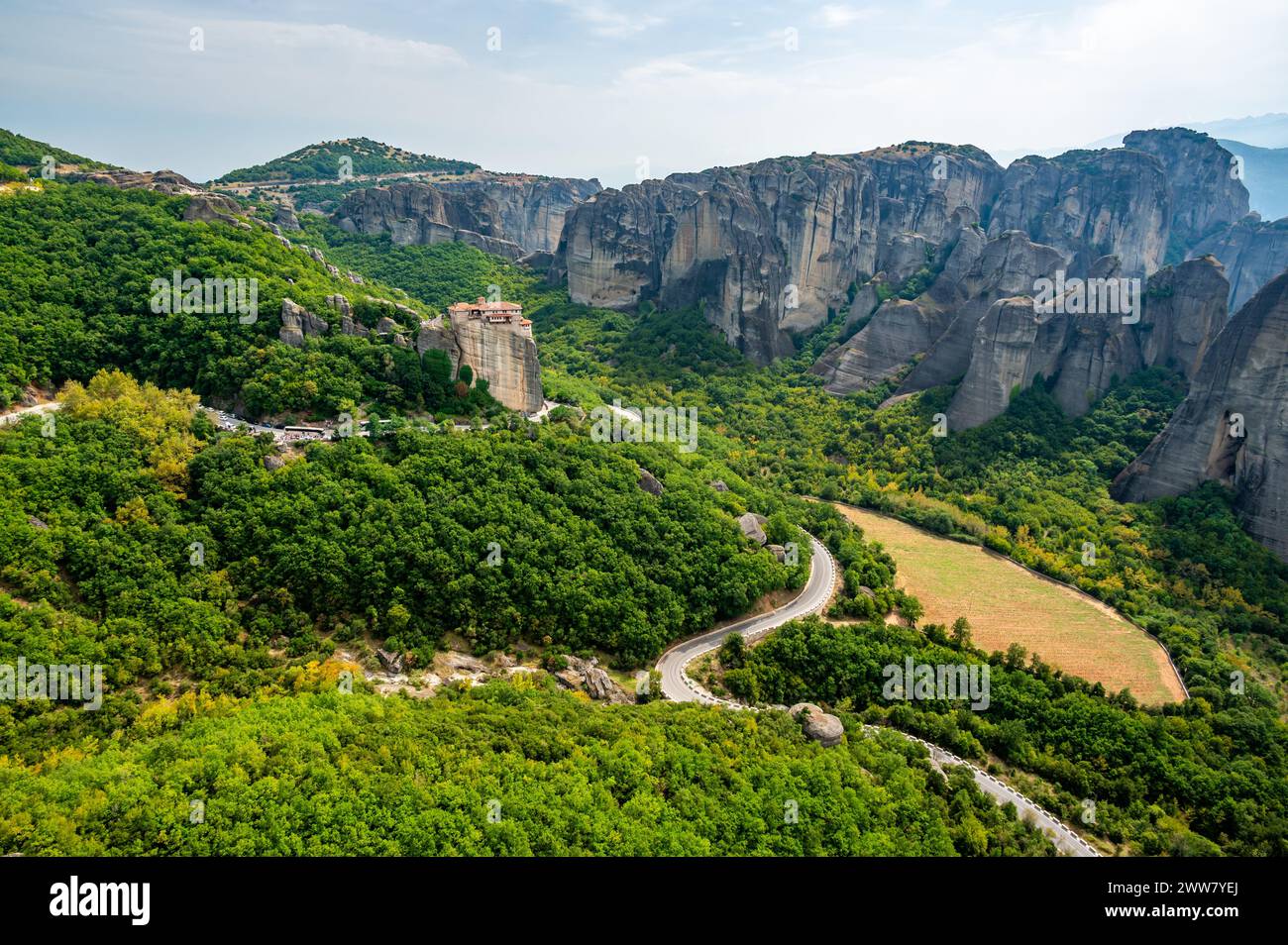 Monastery Meteora Greece. Stunning summer panoramic landscape. View at ...