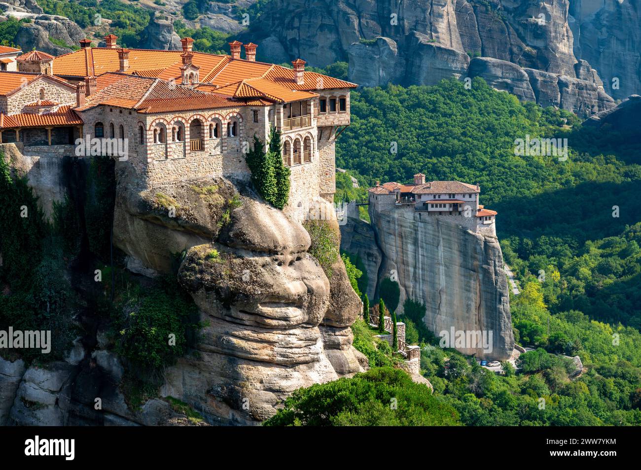 Monastery Meteora Greece. Stunning summer panoramic landscape. View at ...