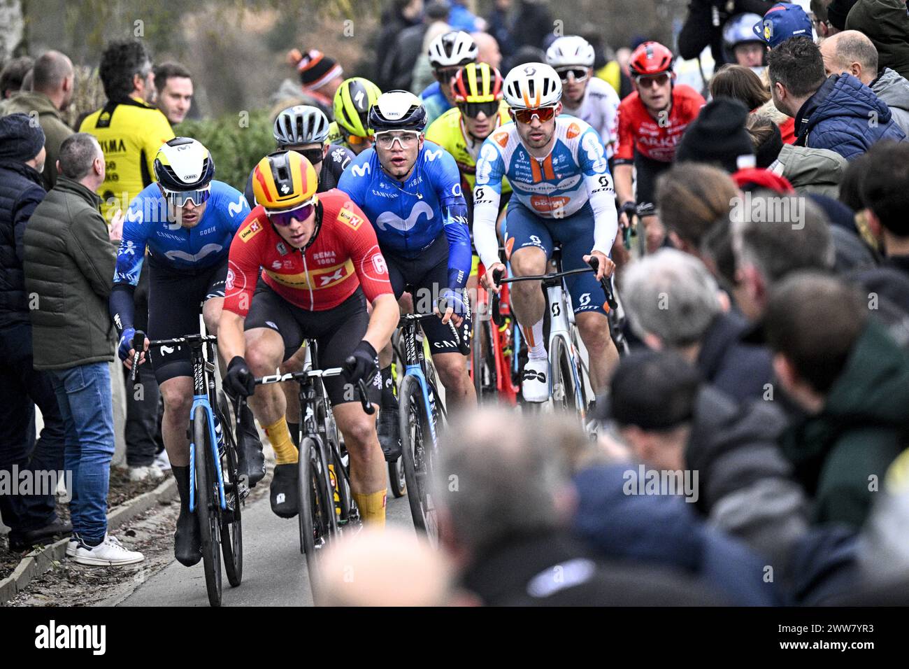 Harelbeke, Belgium. 22nd Mar, 2024. The breakaway group pictured during ...