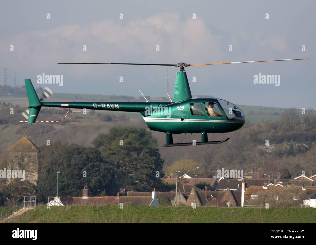 A Robinson R44 Raven helicopter arriving at Brighton City Airport Stock ...