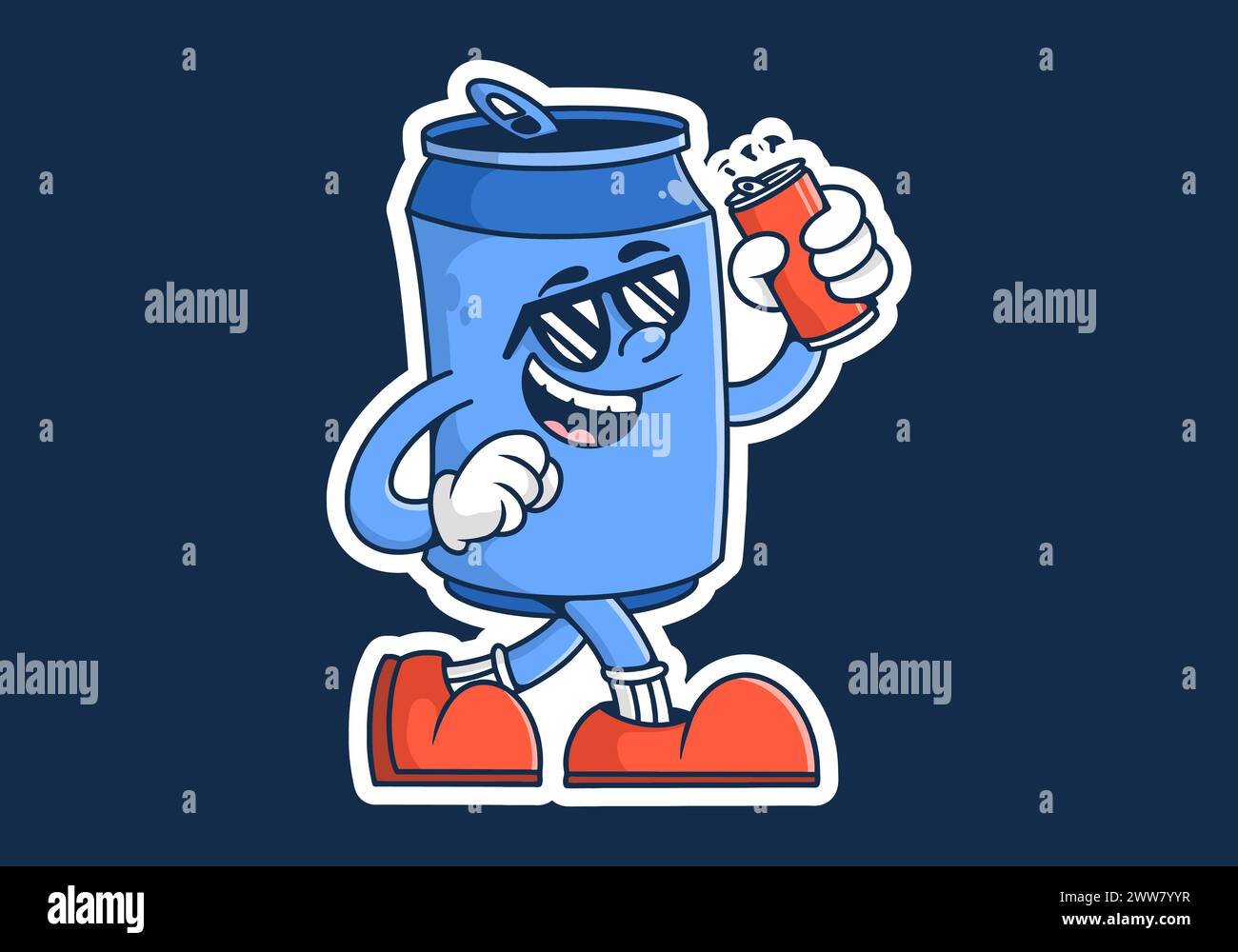 Mascot Character Illustration Design Of Walking Beer Can Holding A Beer Can Blue Color Stock