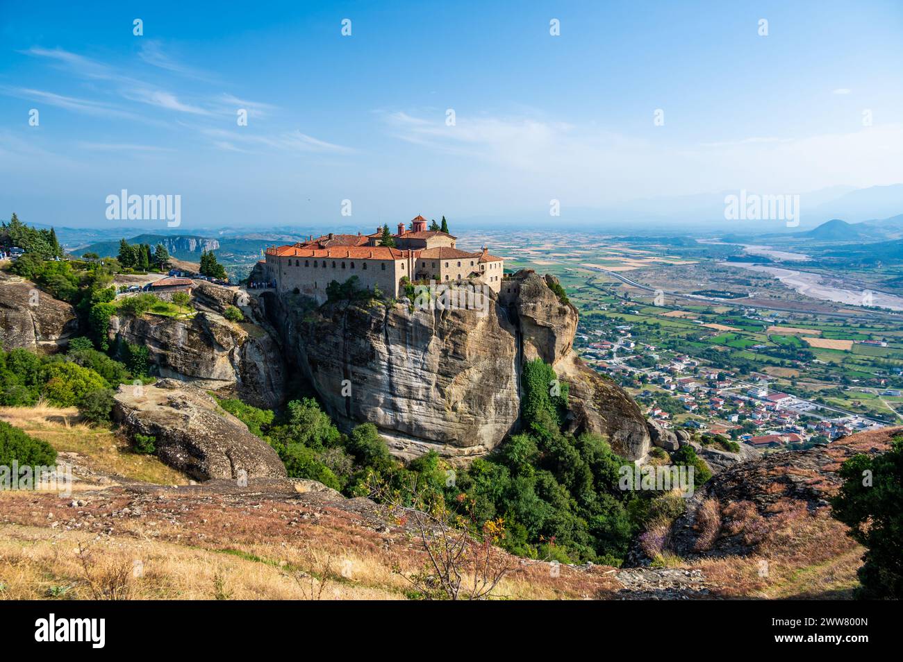 Monastery Meteora Greece. Stunning summer panoramic landscape. View at ...