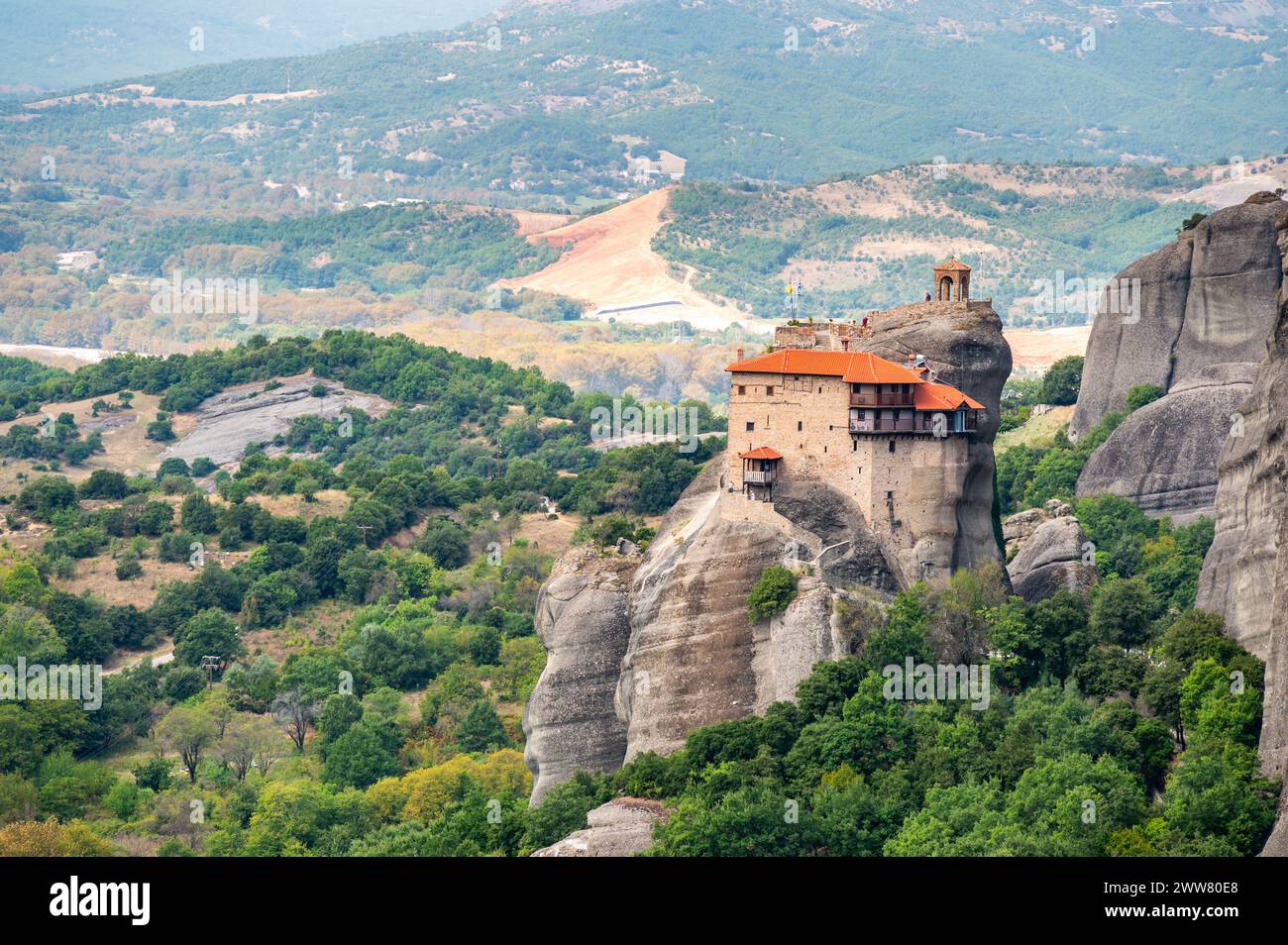 Monastery Meteora Greece. Stunning summer panoramic landscape. View at ...