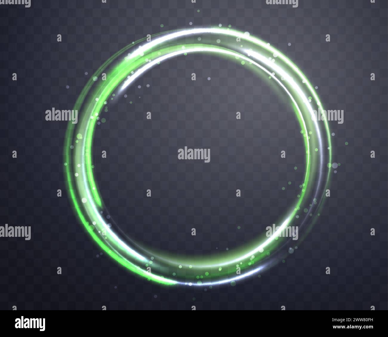 Silver and green glowing magic ring. Neon realistic energy flare halo ...