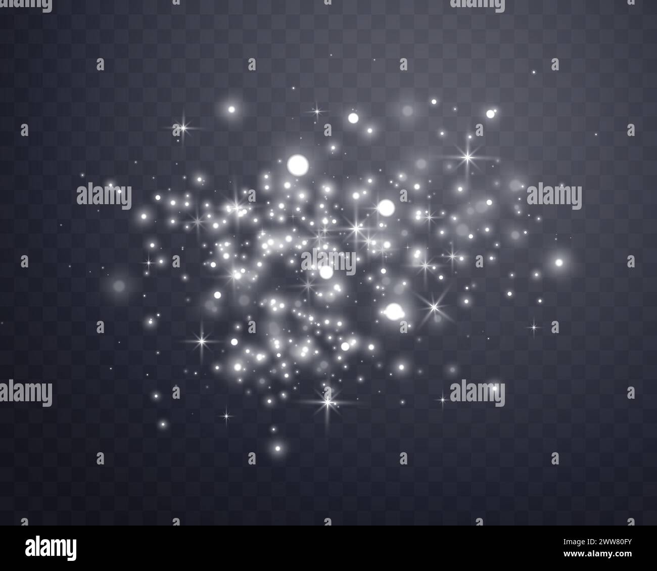 Silver magic sparks and dust stars. Glittering dots, particles ...