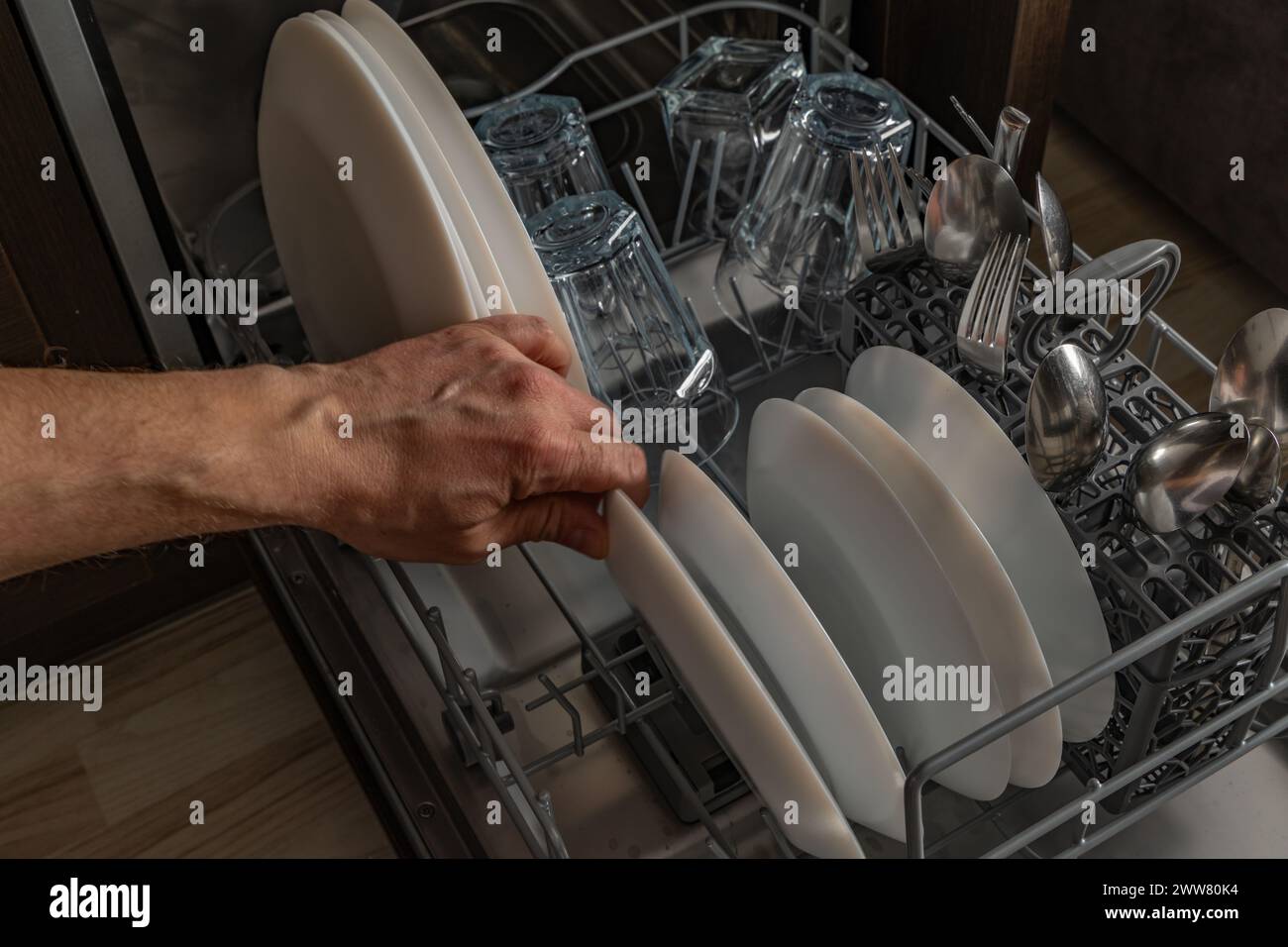 Loading dirty dishes into the dishwasher, dishwasher tablet, help in ...
