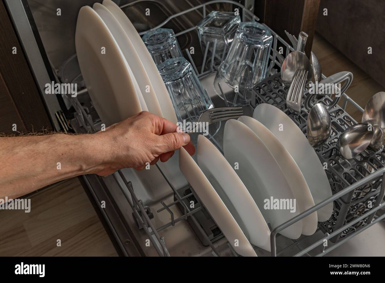 Loading dirty dishes into the dishwasher, dishwasher tablet, help in ...