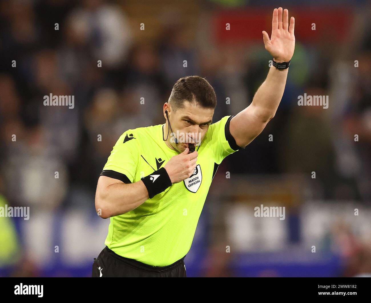 Cardiff, UK. 21st Mar, 2024. Referee Istvan Kovacs during the UEFA ...
