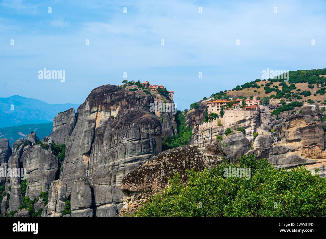 Monastery Meteora Greece. Stunning summer panoramic landscape. View at ...