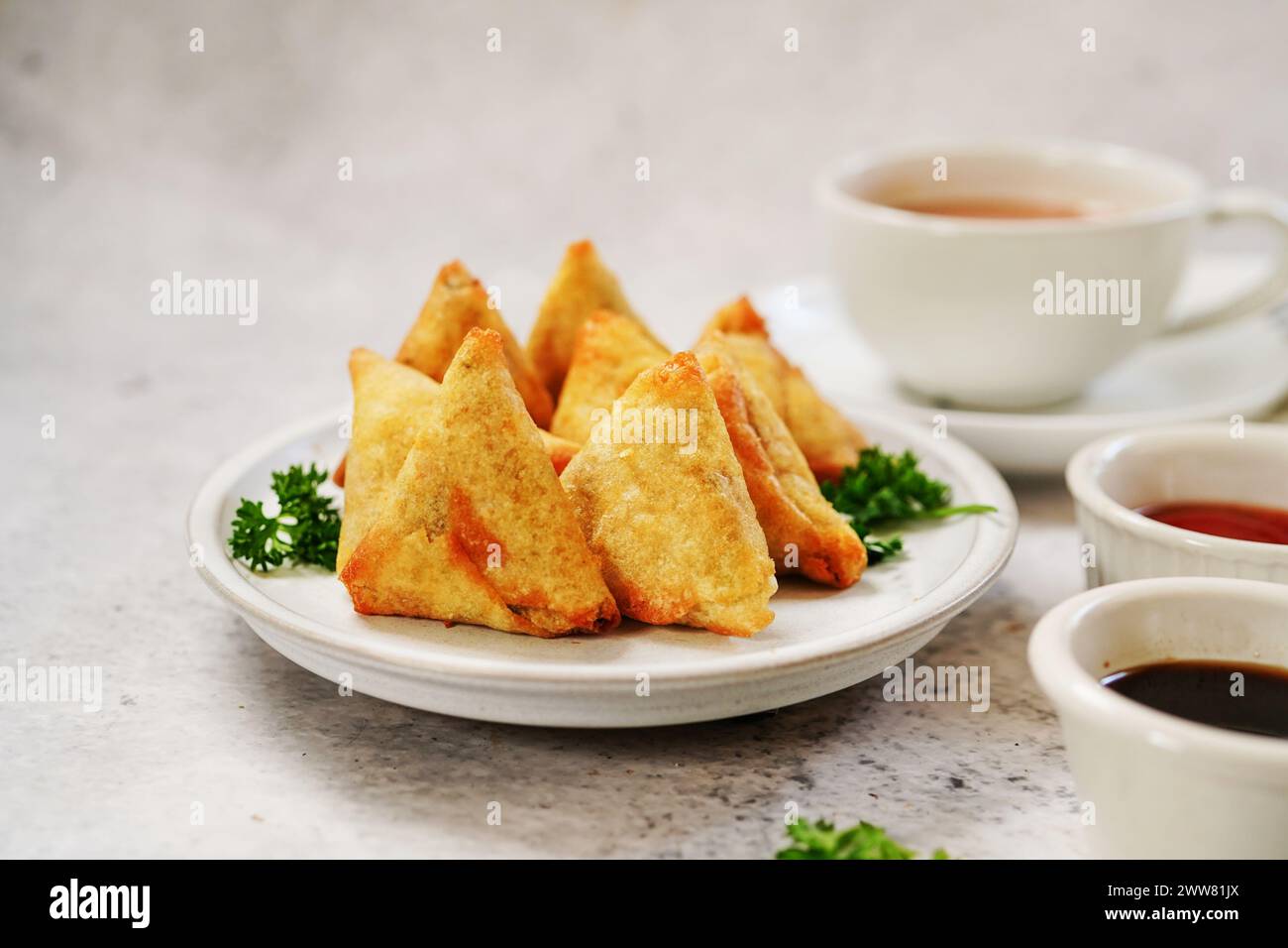 Homemade mini cocktail samosa | Indian appetizer served with ketchup ...