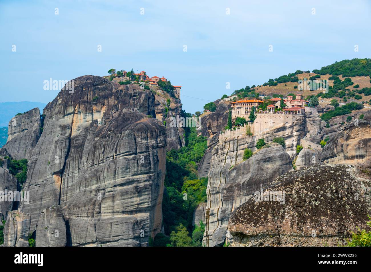 Monastery Meteora Greece. Stunning summer panoramic landscape. View at ...