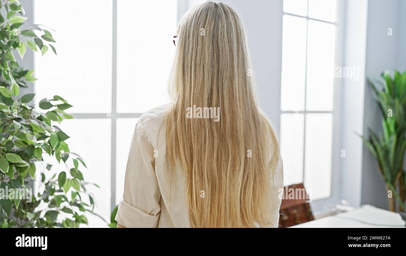 Woman back view office window pensive hi-res stock photography and ...