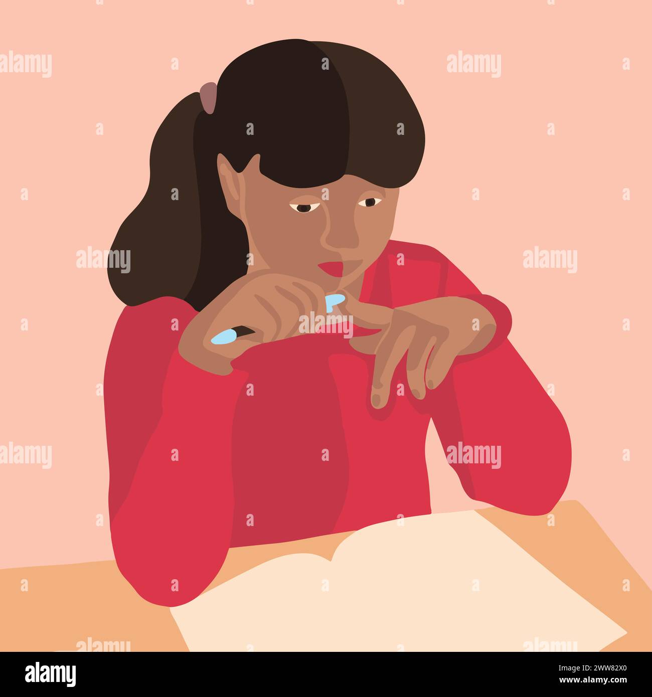 Vector illustration of a girl doing homework Stock Vector Image & Art ...