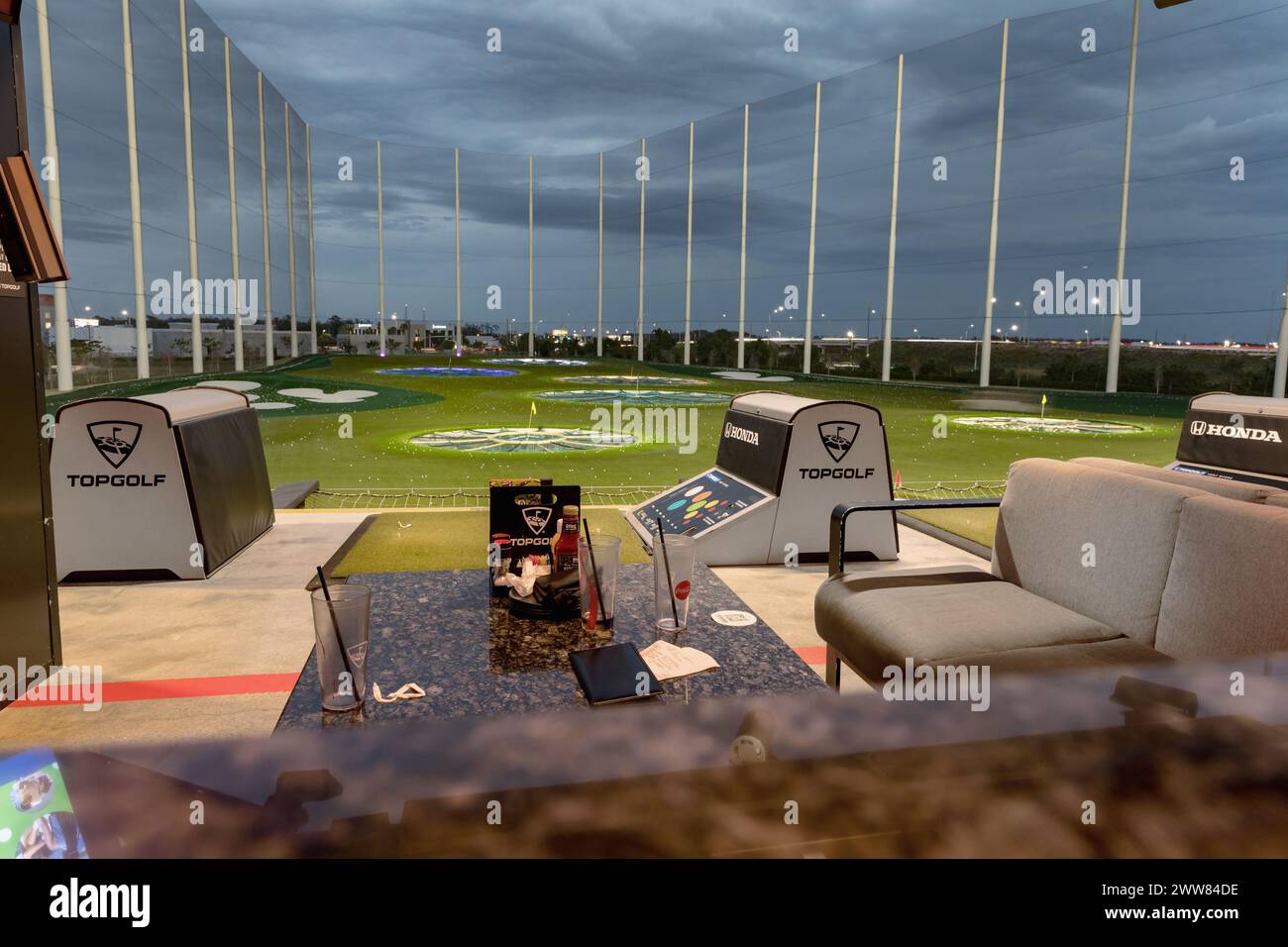 FORT MYERS, FLORIDA, USA - 2 MARCH 2024. TopGolf teeing ground. View of ...