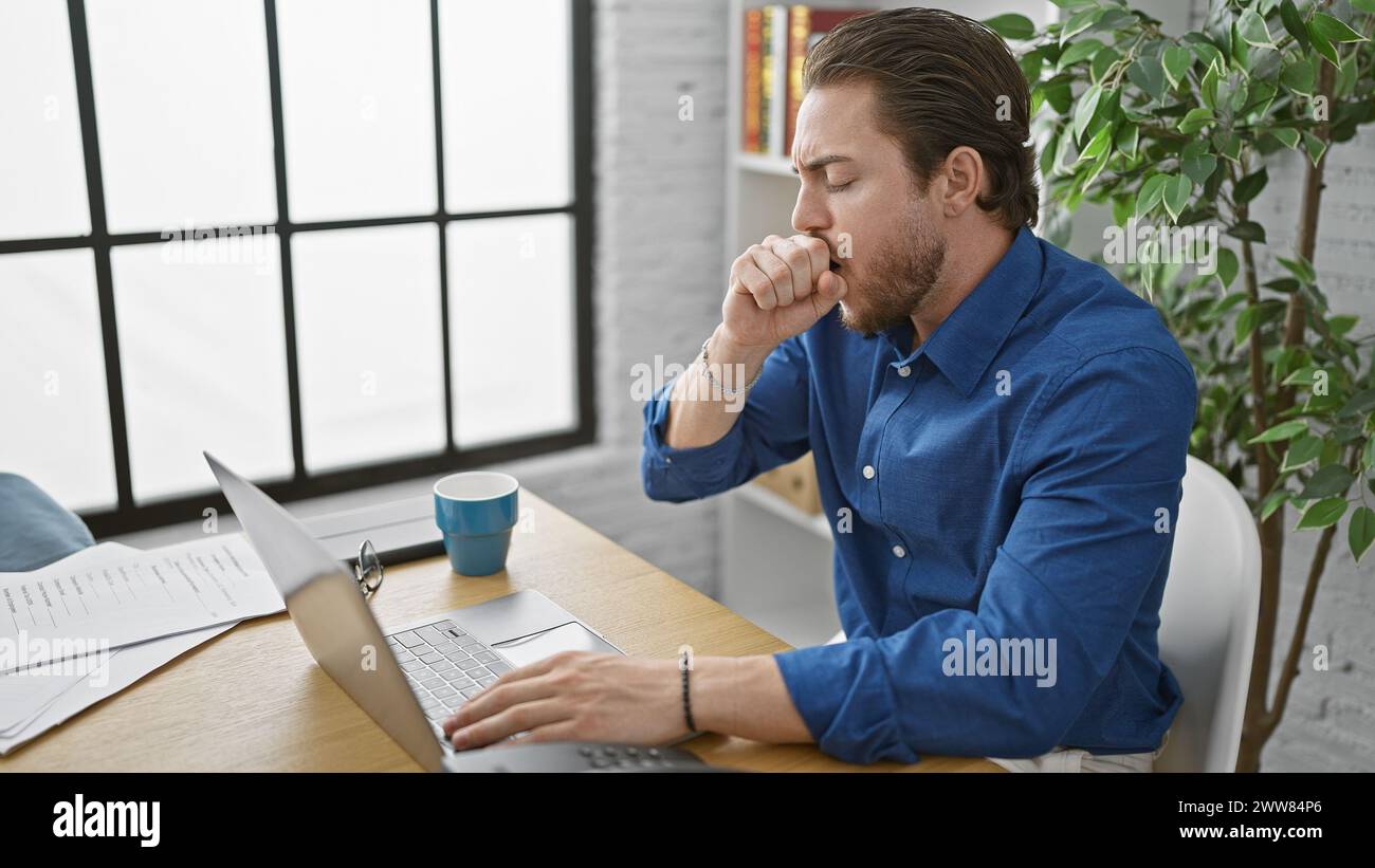 Young hispanic man business worker working coughing at the office Stock ...