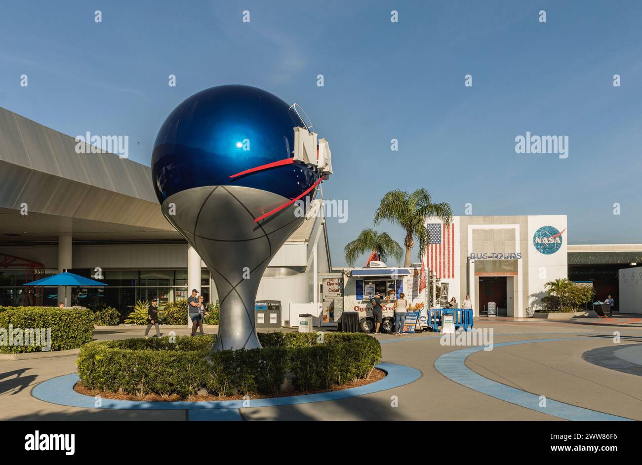 CAPE CANAVERAL, FLORIDA - MARCH 14, 2024. NASA CENTRAL Point with NASA GLOBE and BUS TOUR ...