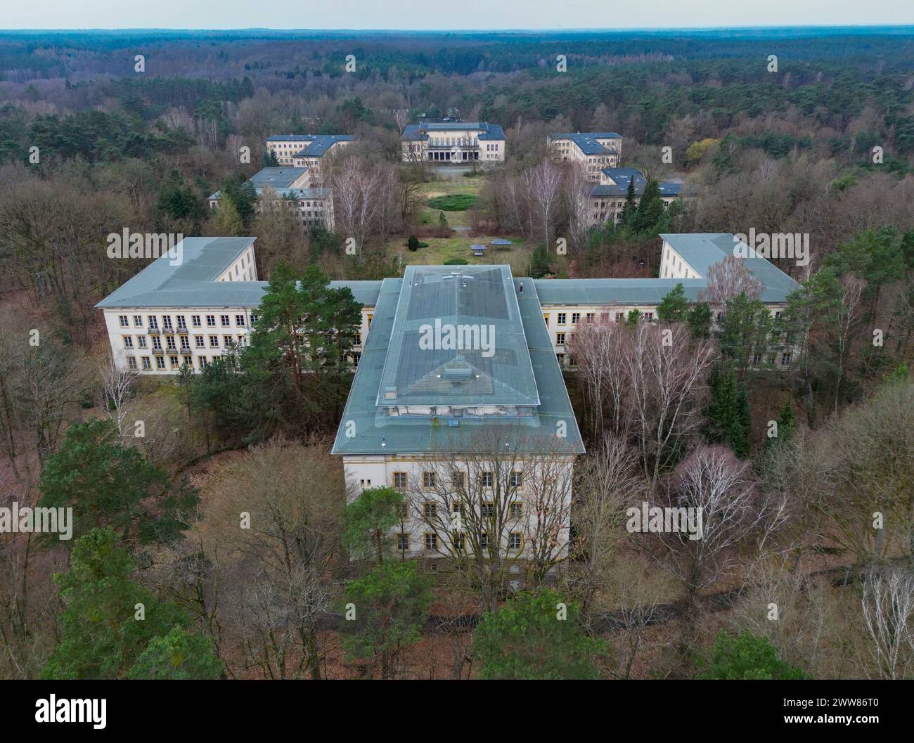 23 March 2024, Brandenburg, Wandlitz: The Bogensee site (aerial view ...
