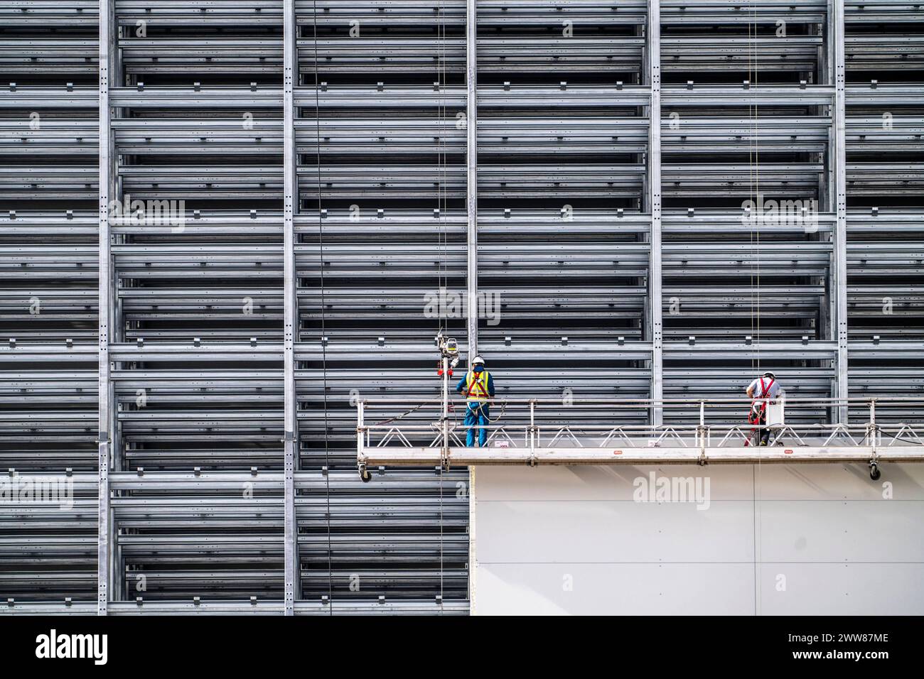 Bau eines Hochregallagers, Lagersystem für hohe Raumnutzung, in ...