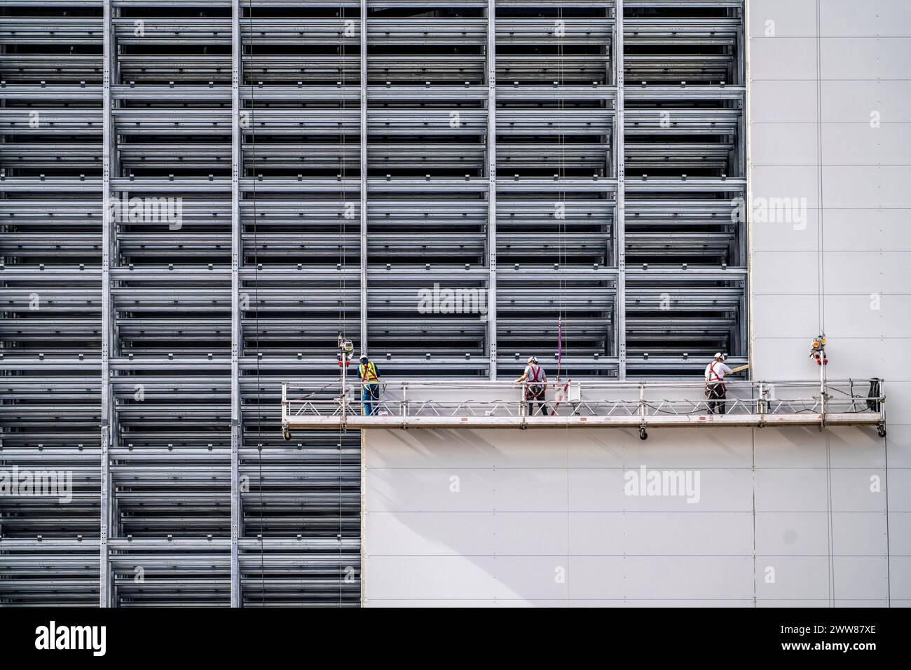 Bau eines Hochregallagers, Lagersystem für hohe Raumnutzung, in ...
