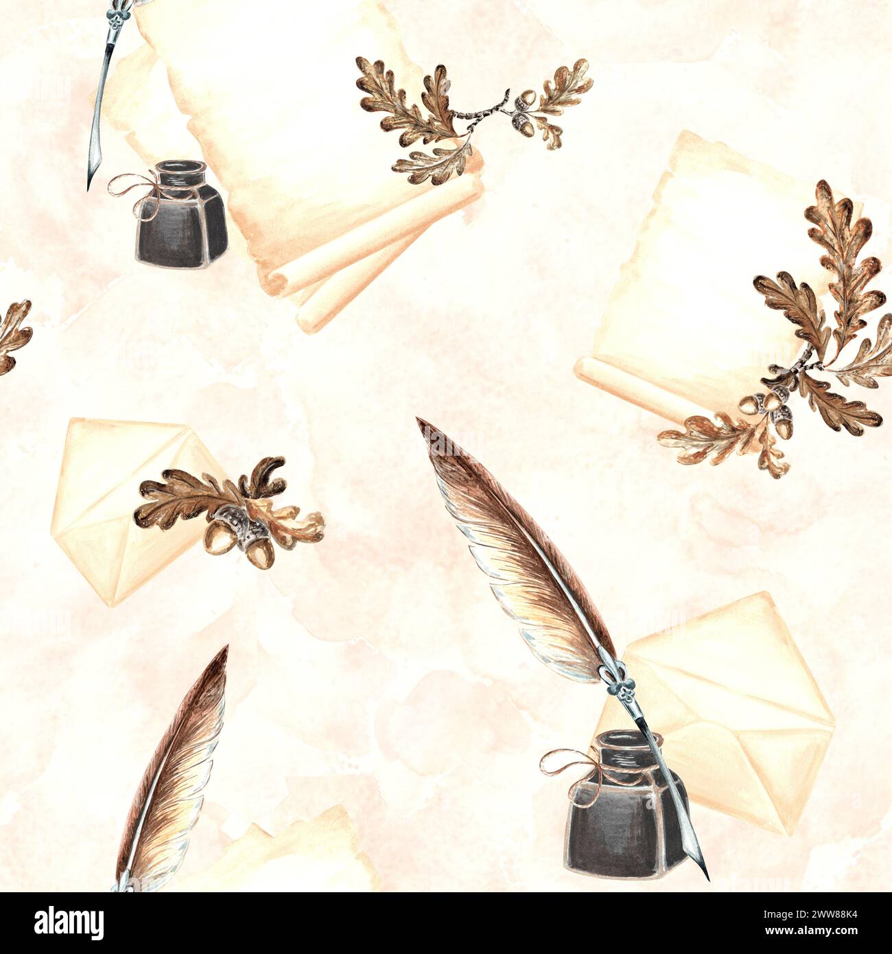 Seamless pattern from vintage writing supplies. Parchment paper ...