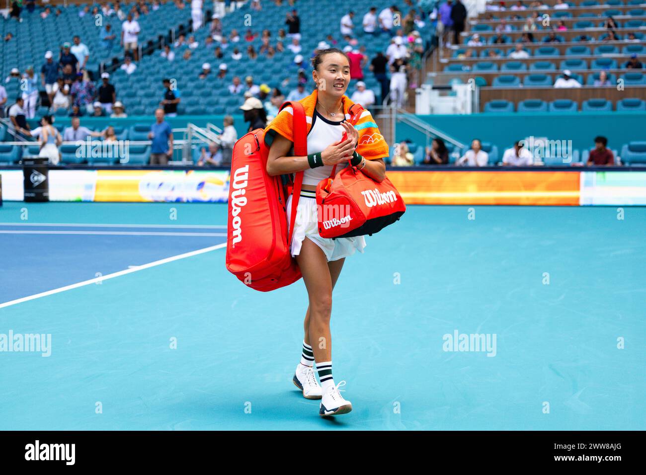 MIAMI GARDENS, FLORIDA - MARCH 21: Yue Yuan of China walks out of the ...