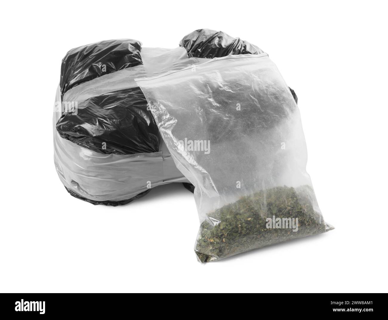 Packages with narcotics isolated on white. Drug addiction Stock Photo ...