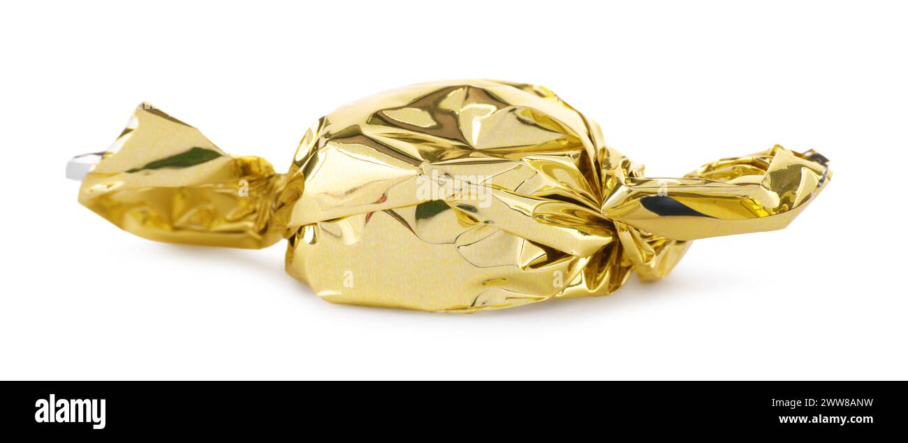 Candy in golden wrapper isolated on white Stock Photo - Alamy