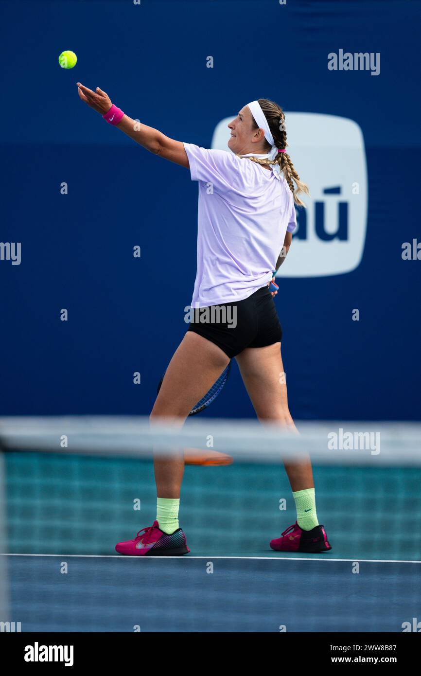 MIAMI GARDENS, FLORIDA - MARCH 21: Victoria Azarenka practices on Day 6 ...
