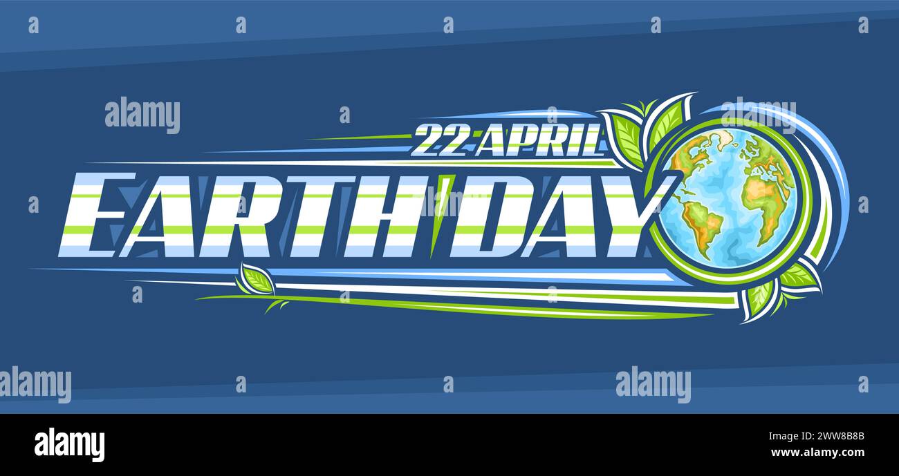 Vector logo for Earth Day, horizontal headline with line art ...