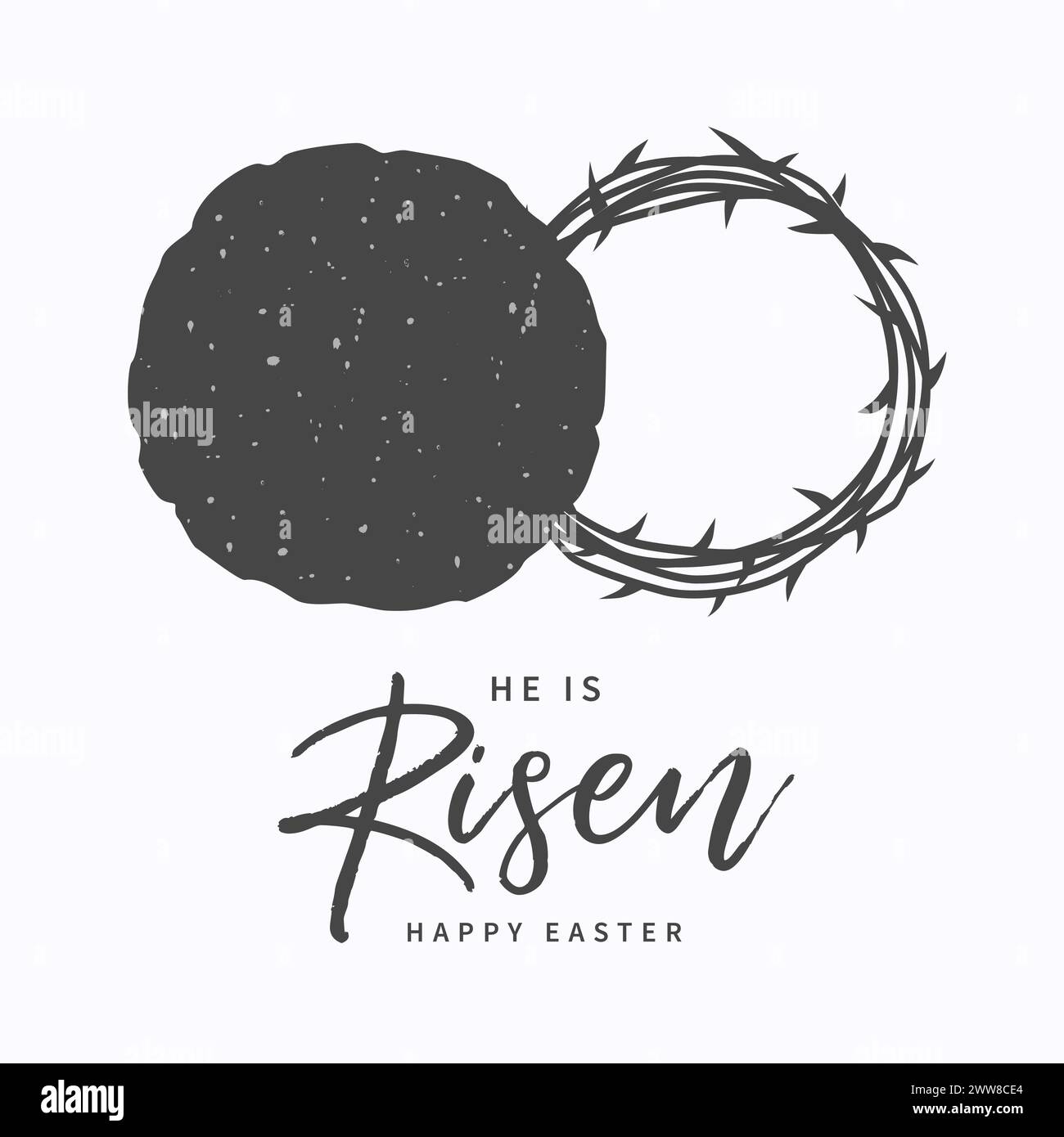 He is risen, Christian banner with open tomb and crown of thorns. Web ...